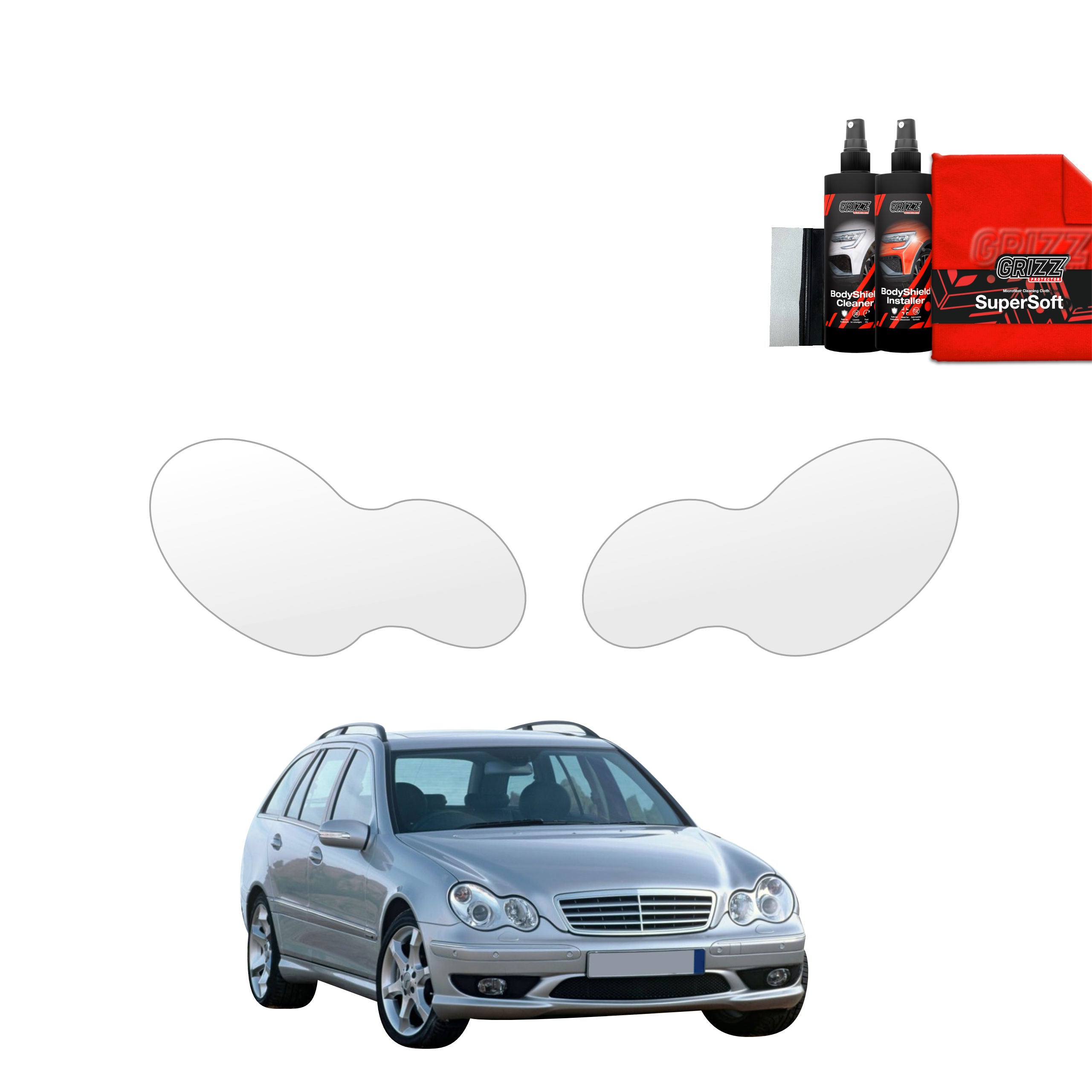 2in1 protective film for headlights - Mercedes Benz C Class S203 stati ...