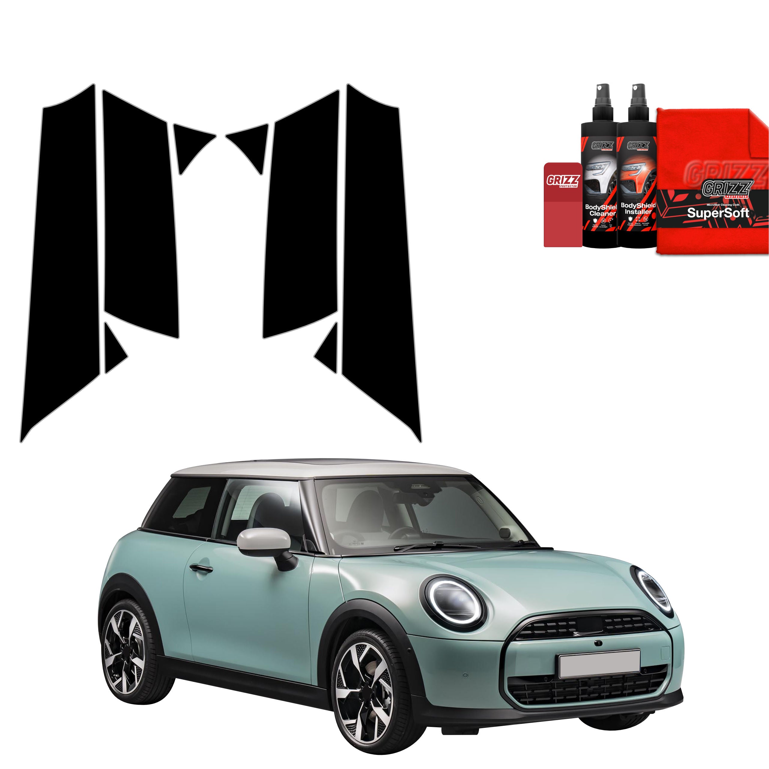 8 en 1 película protectora negra para el pilar B-C - Mini Cooper S (20 ...