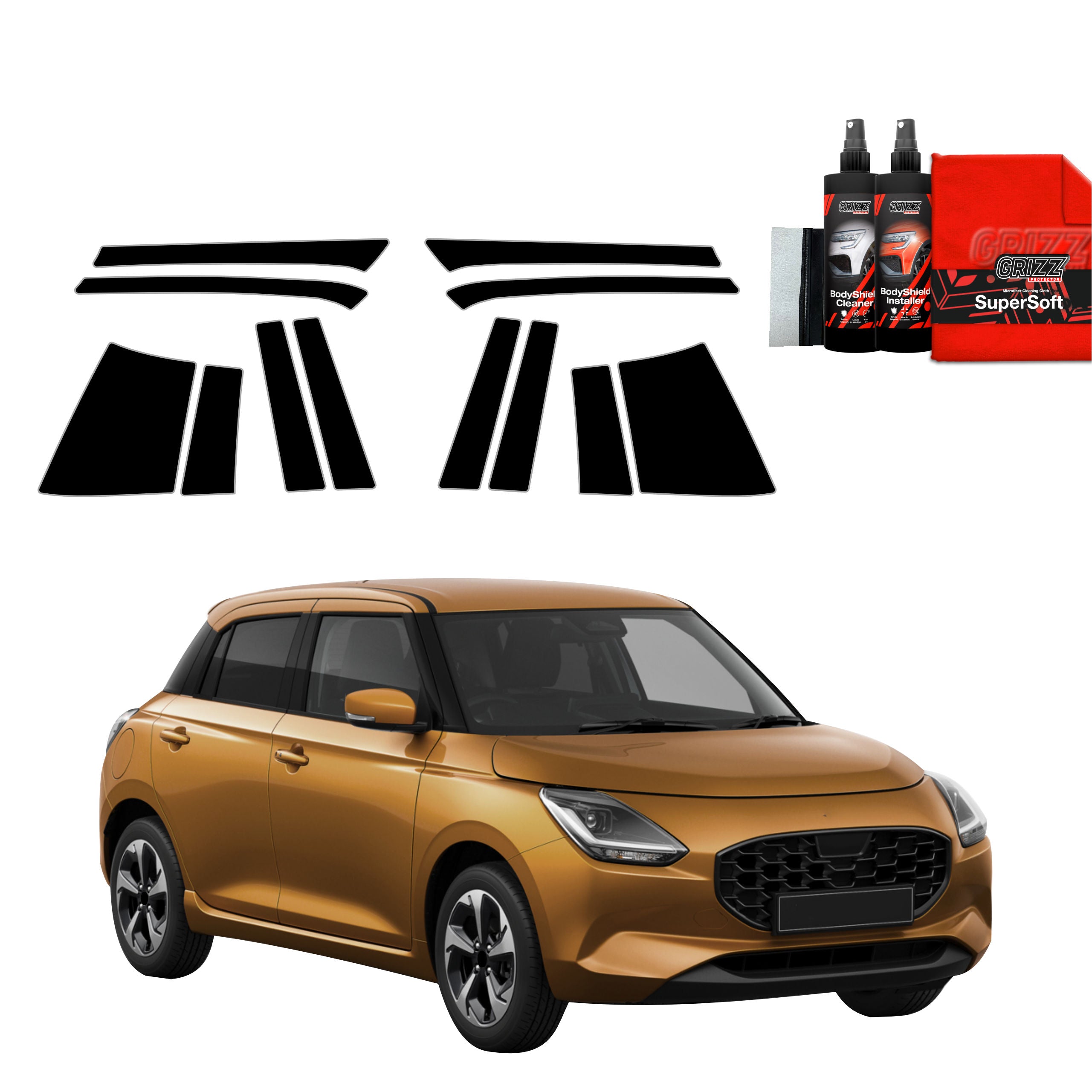 12in1 Black Protective Film for A-B-C Pillar - Suzuki Swift (2024-2025 ...