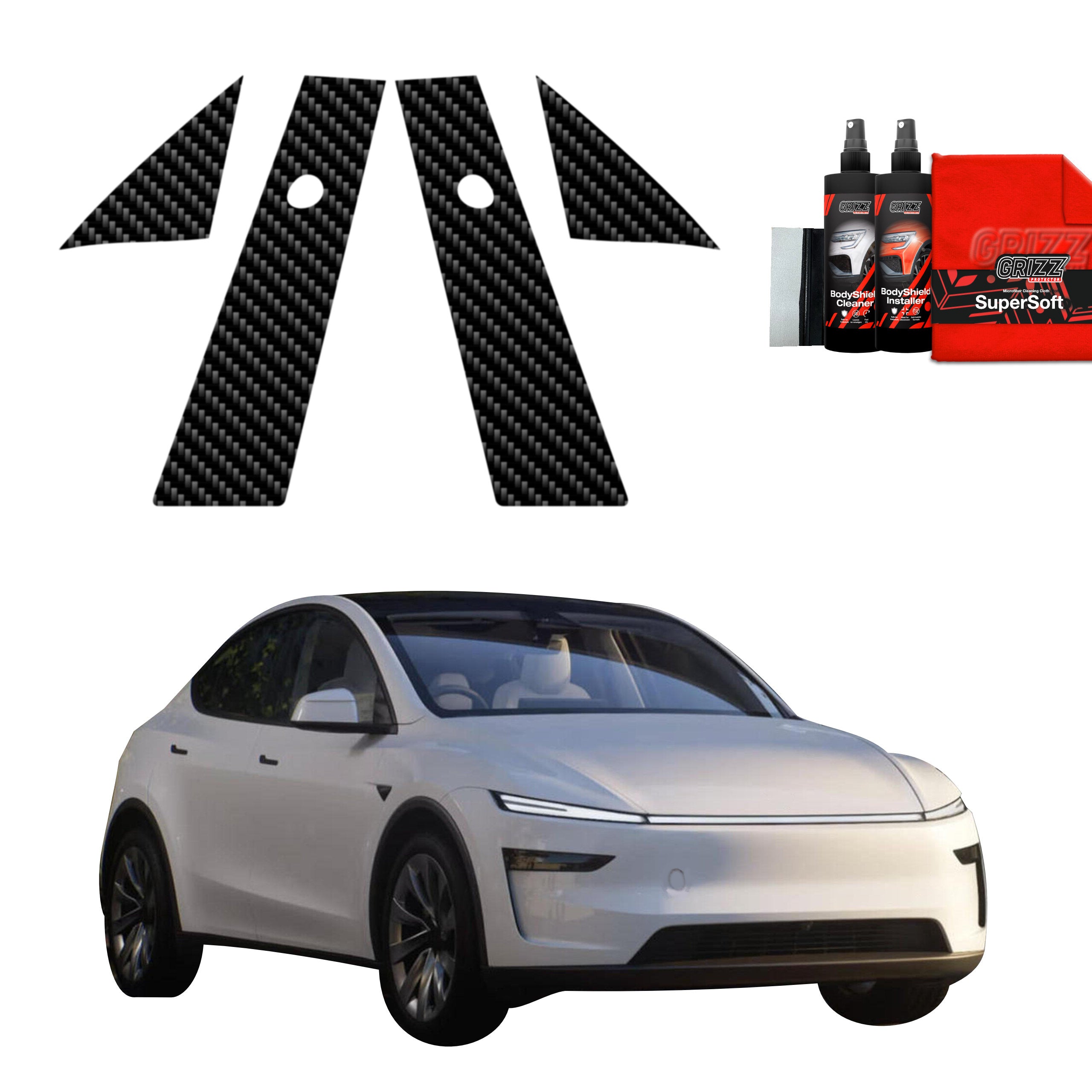 4in1 Carbon Protective Film for A-Pillar - Tesla Model Y Juniper (2024 ...