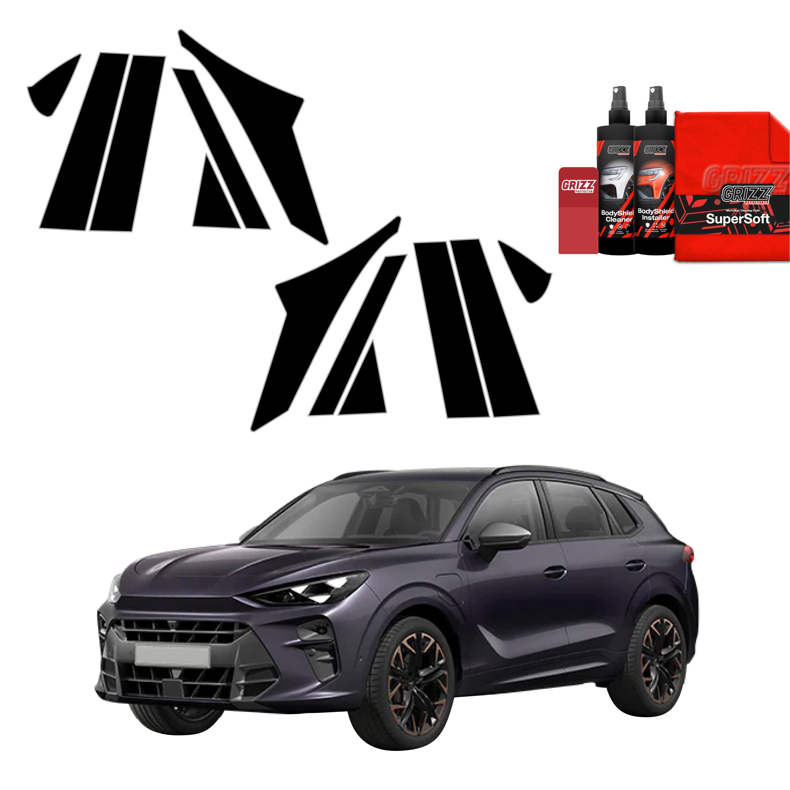 12in1 Black protective film for A-B-C-C pillar - Cupra Terramar (2024 ...