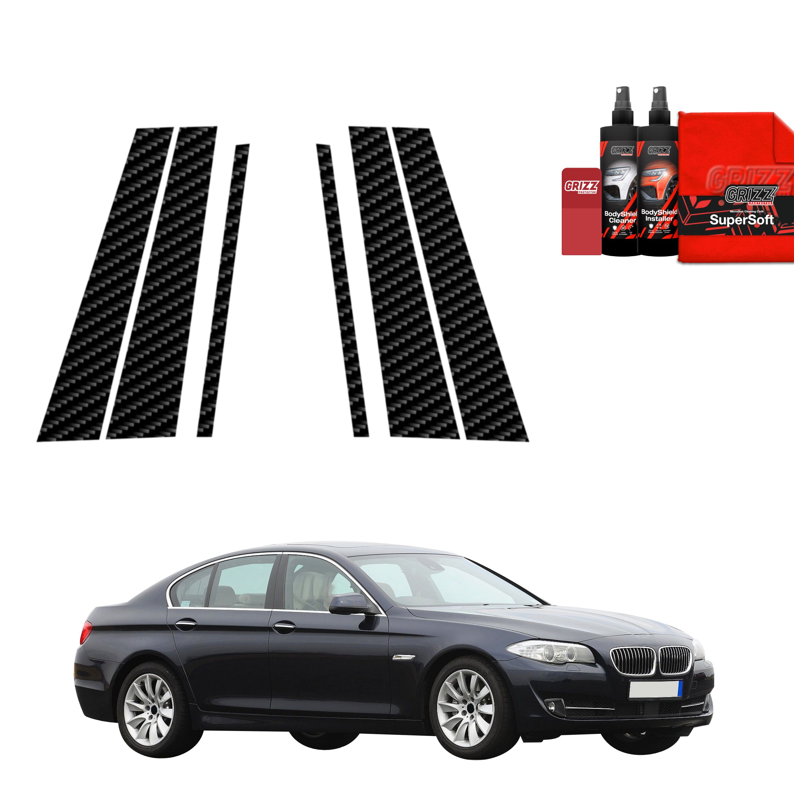 6in1 Carbon Protective Film for B-C-Pillar - BMW 5 F10 Sedan PreLCI (2 ...