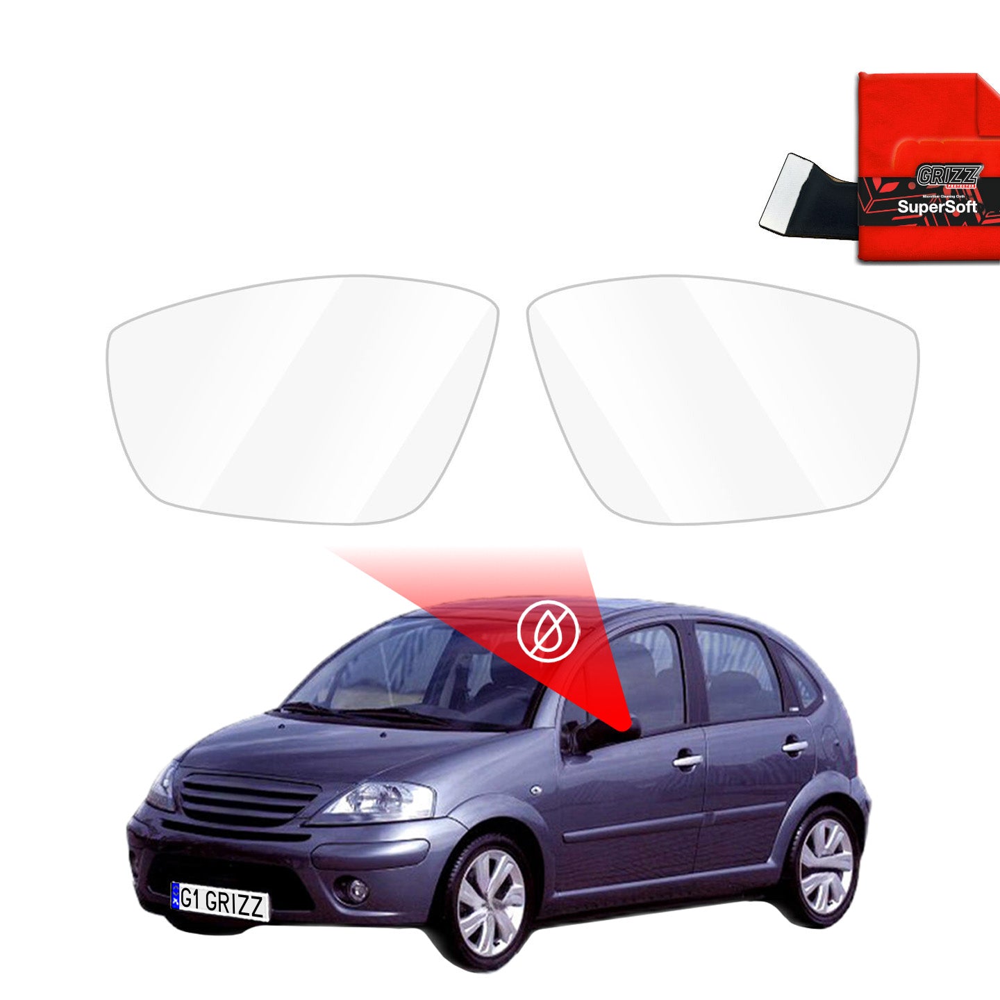 Rain protection film for exterior mirrors - Citroen C3 (2002-2010 ...